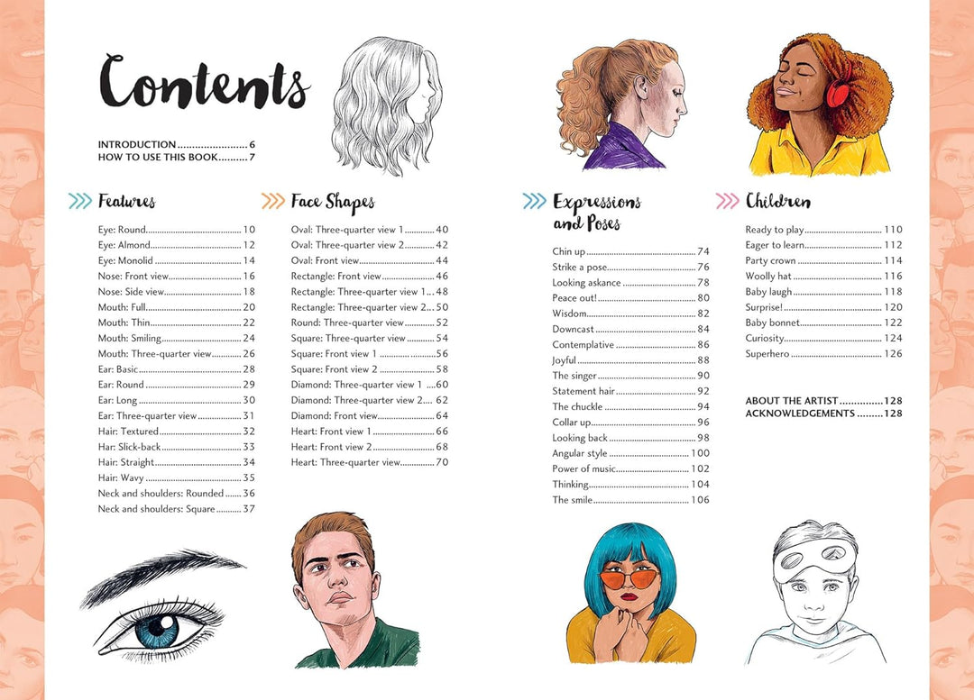 10 Step Drawing: Faces: Draw over 50 fabulous faces in 10 easy steps ...