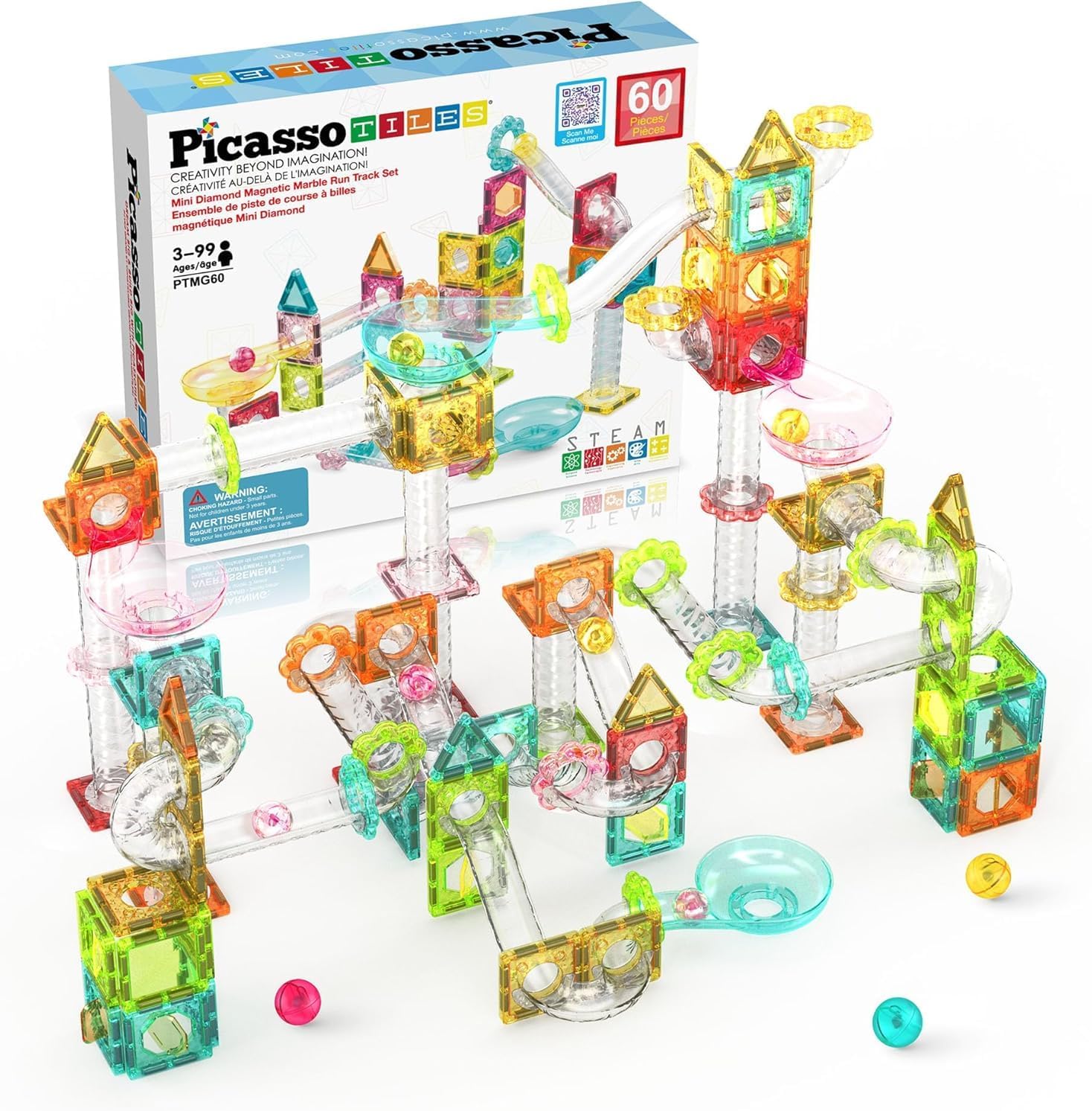 PICASSO TILES: Marble Run Travel Size Magnetic Tiles (60pcs ...